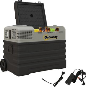 Outsunny 56 Litrová Elektrická Chladící Skříň s Kompresorem, ECO Mód, Funkce Chlazení, Mrazící Skříň, Thermobox, Mini Chladnička 12/240 Volt pro Auto,