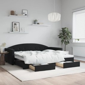 Válenda s přistýlkou a zásuvkami černá 90 x 200 cm samet 3197353