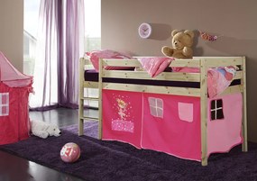 Dětská vyvýšená postel Domeček přírodní, růžová princezna 200x90 cm