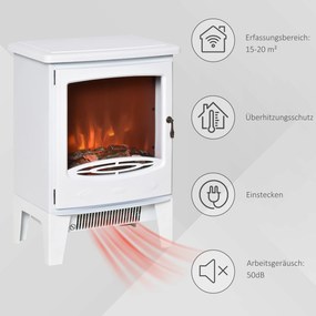 Elektrický krb HOMCOM LED s efektem plamene 900/1800 W z kovu a ABS plastu v bílé barvě 39 x 26 x 54,8 cm pro útulnou atmosféru |