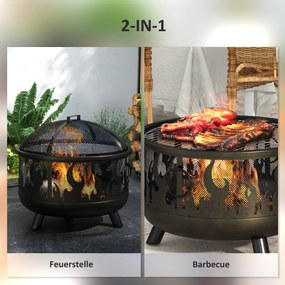 Outsunny Ohnivá mísa ohniště, včetně ochrany proti jiskrám, 1 hák na přikládání, Ø61,5 cm x 52 cm, černá