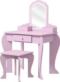 Dětský kosmetický stolek ZONEKIZ pro holky a kluky od 3 let - kosmetický stůl s taburetem a zrcadlem v růžovém designu ve tvaru mraku | Aosom