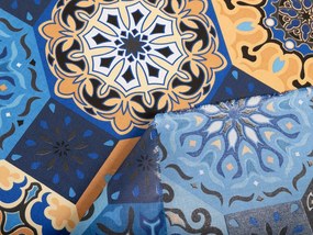 Biante Bavlněný závěs Sandra SA-448 Modro-oranžové marocké dlaždice 150x220 cm