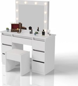 Juskys Toaletní stolek Talea se zrcadlem a LED osvětlením Stolička: se stoličkou Melly