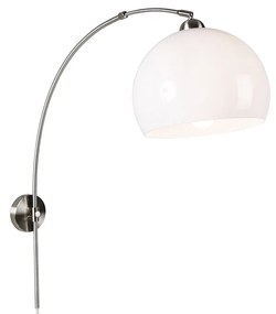 Chytrá nástěnná oblouková lampa ocelová s bílým stínítkem vč. Wifi A60 - Bow