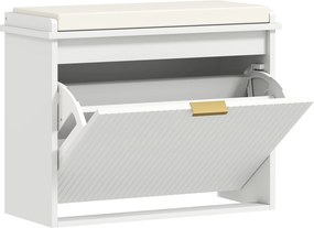 HOMCOM Botníková Lavice s Polstrovaným Sedákem a Výsuvnou Šuplikou, Vstupní Lavice pro Chodbu a Ložnici, Nosnost 120 KG, 62 x 26 x 47.5 cm, Bílá | Aos