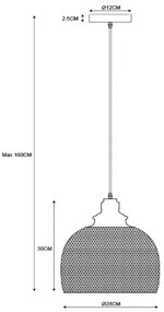 Lucide 43404/28/30 - Závěsné svítidlo MESH 1xE27/60W/230V 28 cm