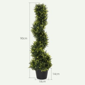 Outsunny Sada 2 velkých umělých cedrových stromů 90 cm – umělá rostlina, plastové umělé cedrové rostliny v květináčích, spirálová rostlina realistick…