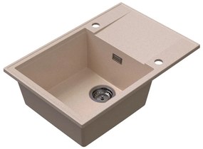 Sink Quality Sink55, kuchyňský granitový dřez 680x460x215 mm + grafitový sifon, béžová, SKQ-SINK.P.1KDO.XB