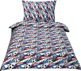Bellatex Povlečení bavlněné Junior 140x200, 70x90 cm Fotbal Modrá,Červená,Bílá