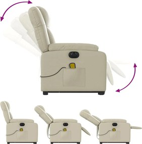 Elektrické zvedací masážní polohovací křeslo krémové umělá kůže 3205172