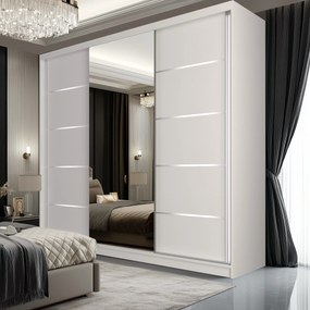 Šatní skříň SERENITY 232 cm Belini bílý mat / bílý mat  s posuvnými dveřmi a zrcadlem  MBP SERENITY SZP8/0/W/W/0/HIAL