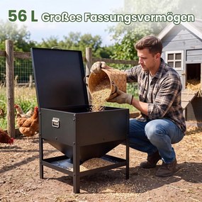 Costway Pozinkované krmítko pro drůbež 56 l s výklopným víkem