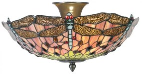 Stropní svítidlo Tiffany Dragonfly starorůžové s motivem vážky – 40x23 cm