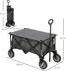 Skládací vozík Outsunny, ruční vozík s koly, brzdami, praktickou taškou, 125L přepravní vozík s nosností až 120kg, XXL užitkový vozík, zahradní vozík…