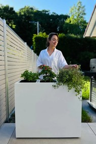 Květináč ELEMENTO, sklolaminát, šířka 88 cm, bílý mat, na kolečkách