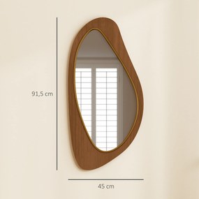 HOMCOM asymetrické nástěnné zrcadlo 91,5 x 45 cm – rám z borovicové dýhy, dekorativní závěsné zrcadlo do ložnice a obývacího pokoje, přírodní