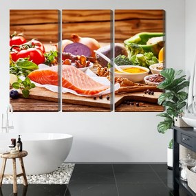 Vícedílný obraz Losos Mezi Zeleninou Nedostatek Nedostatek Přírodní plátno 150x100