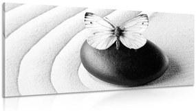 Obraz Zen kámen s motýlem v černobílém provedení - 120x60 cm
