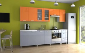 Kuchyňská linka Parkour 260 oranžový/šedý lesk