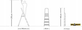 Hliníkové schůdky 4 stupně jednostranné DRABEST ALD4 HOME