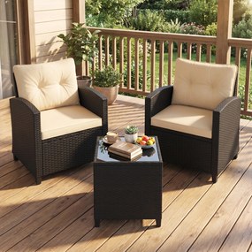 Costway 3 PCS. Ratanová sada Gartenmöbel inkl. 2 Sessel a 1 Beistelltisch