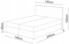 Kontinentální postel 140x200 cm Waller Comfort (černá) (s roštem a matrací). 1056366