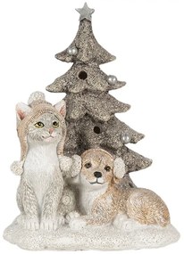 Vánoční dekorativní soška pejska a kočičky u stromečku – 11x9x15 cm