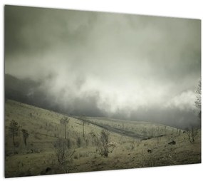 Skleněný obraz krajiny před bouři (70x50 cm)