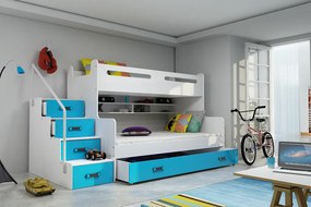 BMS Group Dětská multifunkční postel se schůdky s úložným prostorem MAX 3 200x120 modrá Modrá