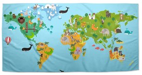 Sablio Ručník Zvířecí mapa světa - 30x50 cm