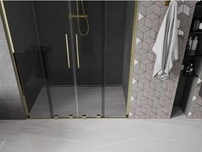 Mexen Velar L Duo, posuvné sprchové dveře do otvoru 160 cm, 8mm šedé sklo, zlatá lesklá, 871-160-003-42-50