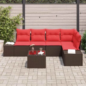 Sada zahradních pohovek s úložištěm Hnědá a červená polyratan 3355743