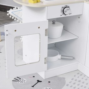 HOMCOM Dětská kuchyňka na hraní s elektronickým dávkovačem vody, mikrovlnnou troubou a lednicí, kuchyňka pro panenky s troubou, sada nádobí, kuchyňsk…