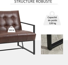 HOMCOM Chesterfield Křeslo Lounge Relaxační Křeslo S Polstrovaným Sedákem a Opěrkou Hlava Černý Kovový Rám Umělá Kůže Čokoládová