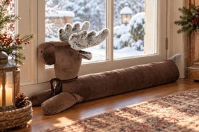 Hnědá sametová zarážka do okna a dveří sob Reindeer – 80*15*35 cm