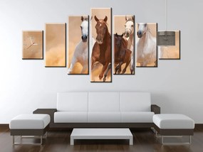 Gario Obraz s hodinami Cválající koně - 7 dílný Rozměry: 210 x 100 cm