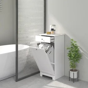 HOMCOM koupelnová skříňka s sklápěcím košem na prádlo, skříňka na prádlo s skládací textilní taškou a zásuvkou, bílá 40x38x90 cm
