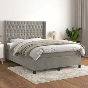 Box spring postel s matrací světle šedá 140x200 cm samet,  3132861