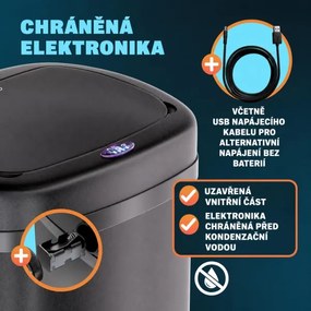 Bezdotykový Jumbo odpadkový koš 70l černá USB kabel zdarma