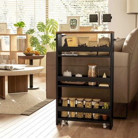 HOMCOM Úložný vozík s kolečky a 3 úložnými úrovněmi, rozměry 51,5D x 13Š x 80V cm, do kuchyně, koupelny nebo kanceláře, černý | Aosom