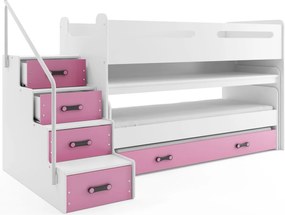 BMS Group Dětská multifunkční postel s přistýlkou a vysouvacím stolem MAX 1 200x80 růžová Růžová