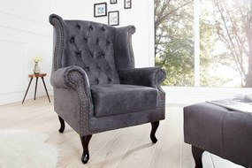 Luxusní křeslo Chesterfield šedé