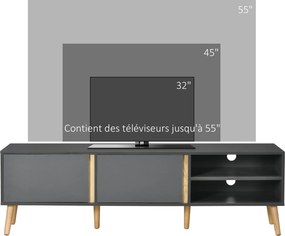 HOMCOM TV Stánek pro televizory do 55 palců, skandinávský design, 2 dveře, 2 police s vedením kabelů, 150 x 35 x 45 cm, tmavě šedá