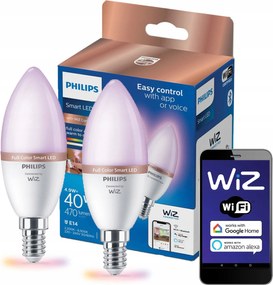2x Led žárovka E14 4.9W Rgb Inteligentní Smart WiFi Aplikace WiZ Philips
