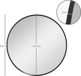 HOMCOM nástěnné zrcadlo 60 x 60 cm kulaté koupelnové zrcadlo s hliníkovým rámem, dekorativní zrcadlo do koupelny obývacího pokoje předsíně ložnice če…