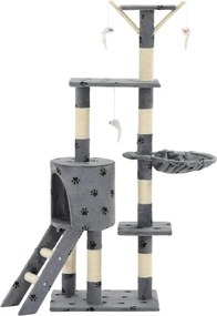Škrabadlo pro kočky sisalové sloupky 138 cm šedé s tlapkami 170579