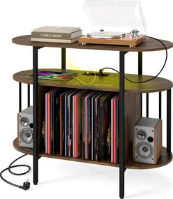 Costway Stojan na gramofon s nastavitelným LED osvětlením a nabíjecí stanicí