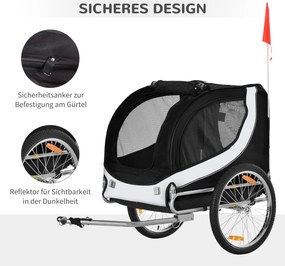 PawHut Psí Přívěs na Kolo Transportér pro Zvířata Bílá+Černá 130 x 73 x 90 cm