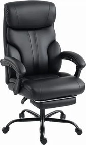HOMCOM kancelářská židle ergonomická, pracovní židle s opěrkou nohou, vysoká opěrka zad, houpací funkce, PU kůže, černá